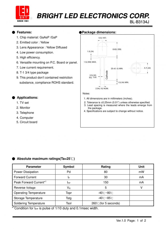 BL-B3134J technical document page 1