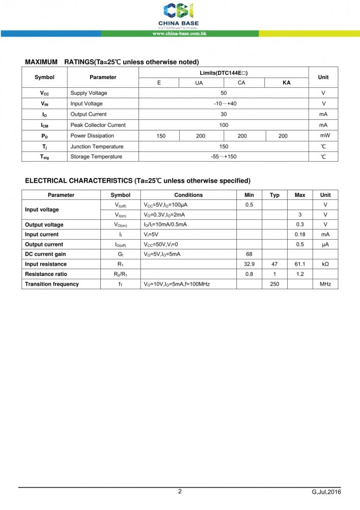 CBI DTC144EE datasheet page 2