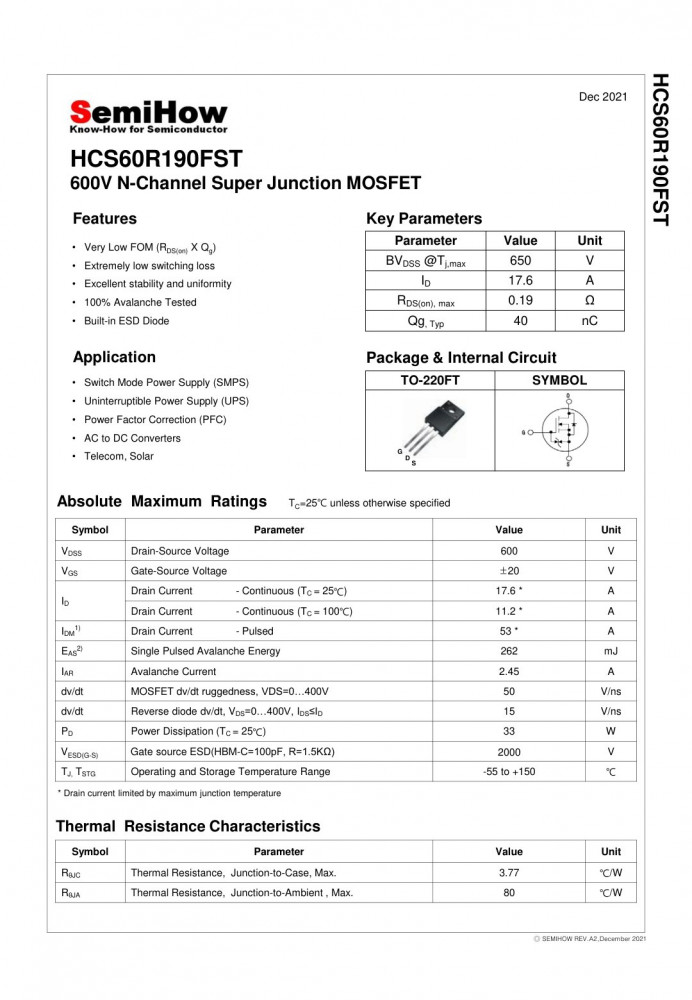 HCS60R190FST datasheet page 1