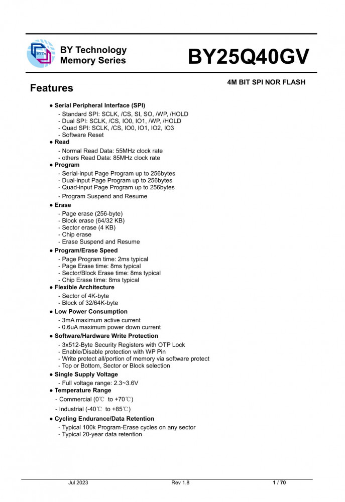 BY25Q40GVTIG(R) datasheet page 1