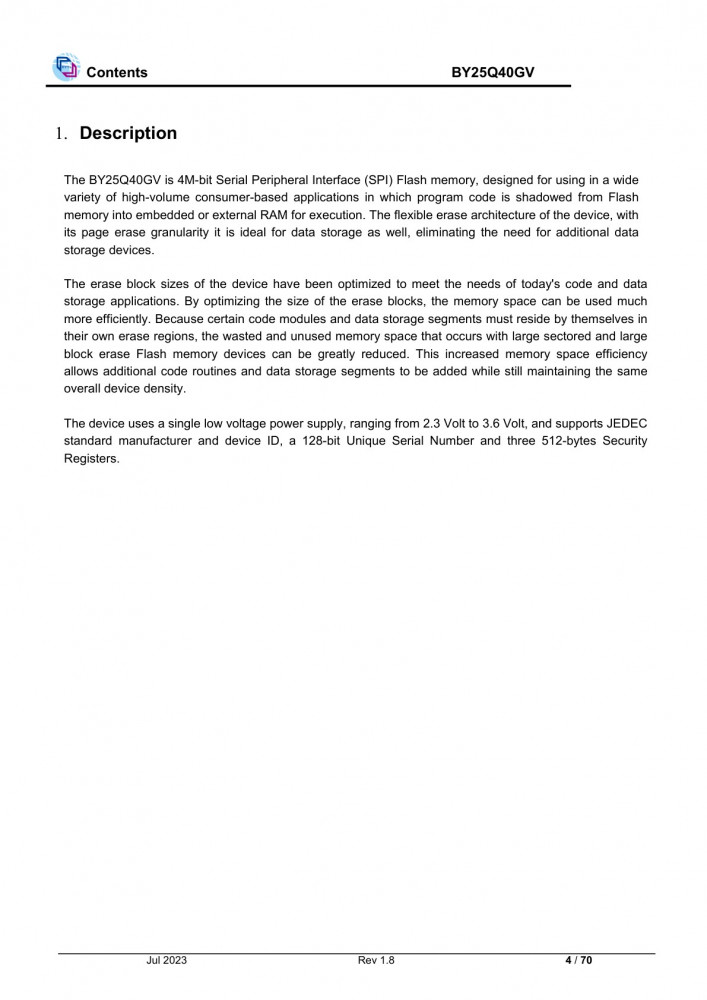 BY25Q40GVTIG(R) datasheet page 4