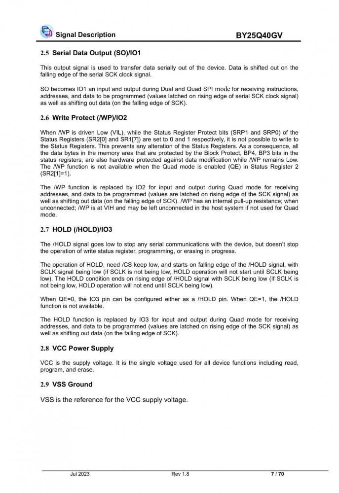 BY25Q40GVTIG(R) datasheet page 7