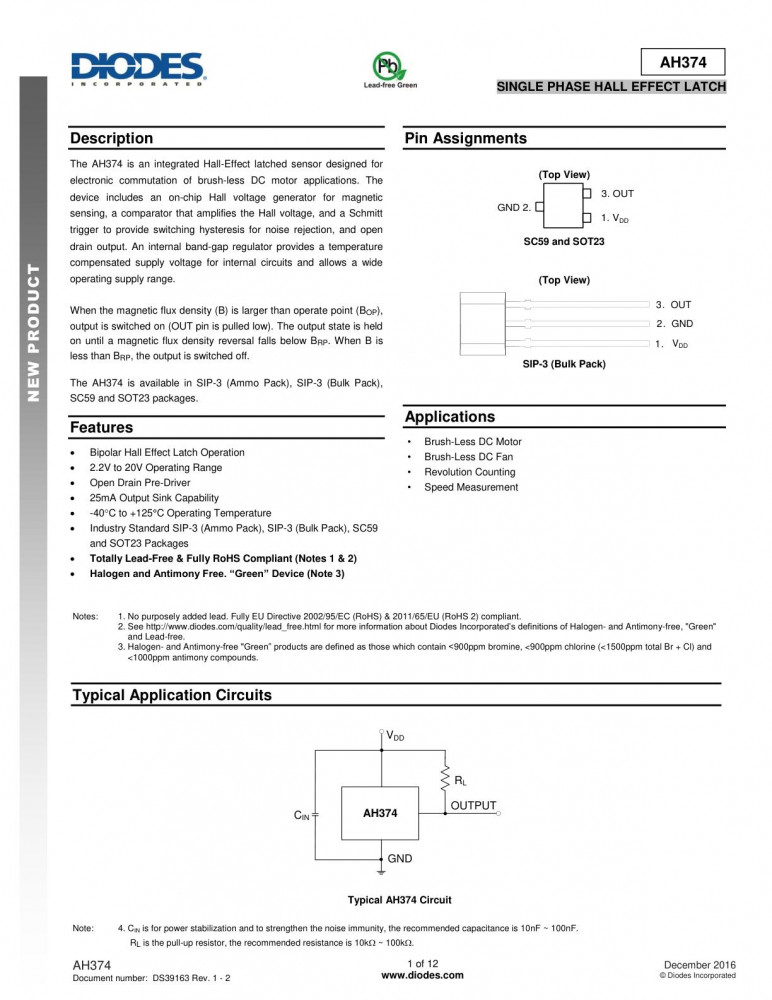 AH374 datasheet page 1