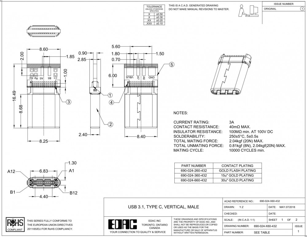 EDAC 690-024-260-432 technical drawing page 1