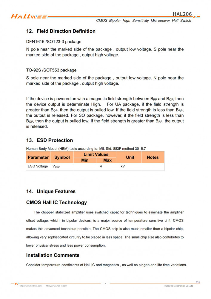HAL206SO technical document page 7