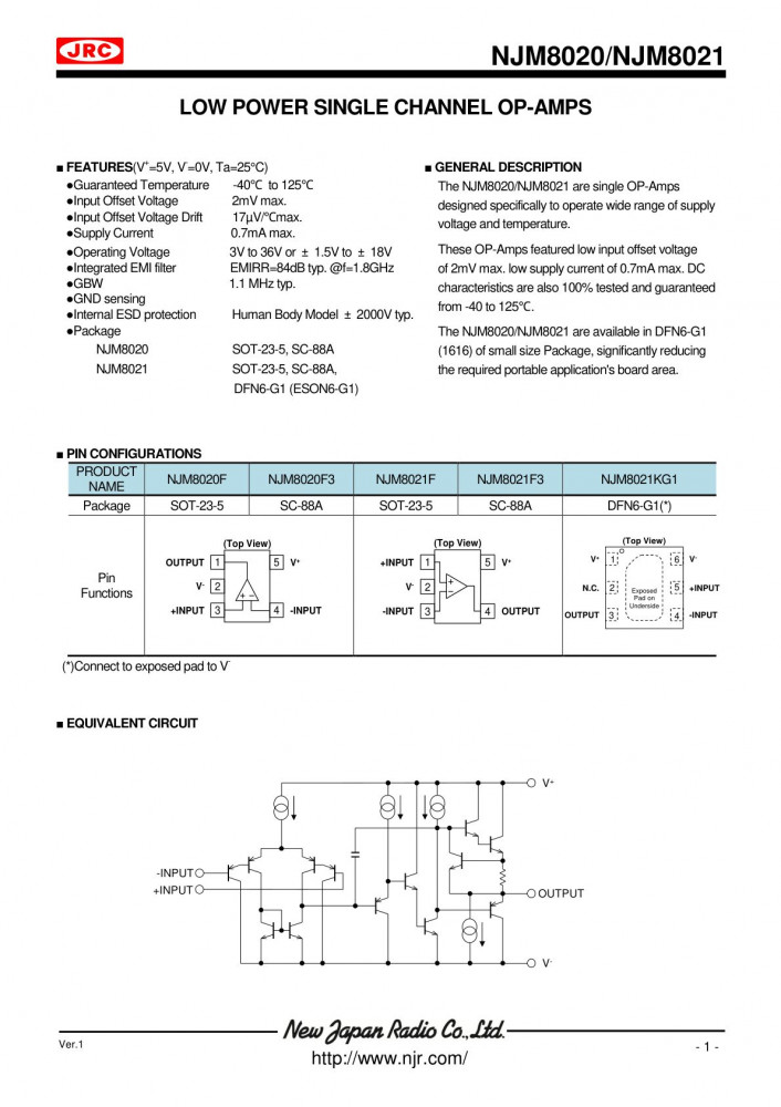 NJM8021 datasheet page 1