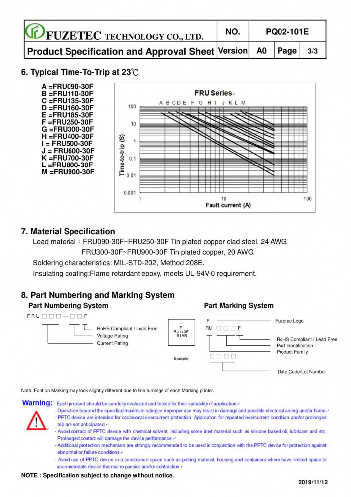 FUZETEC FRU Series specification sheet page 3