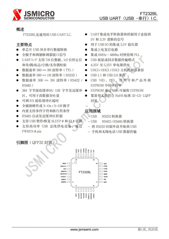 FT232BL-JSM datasheet page 1