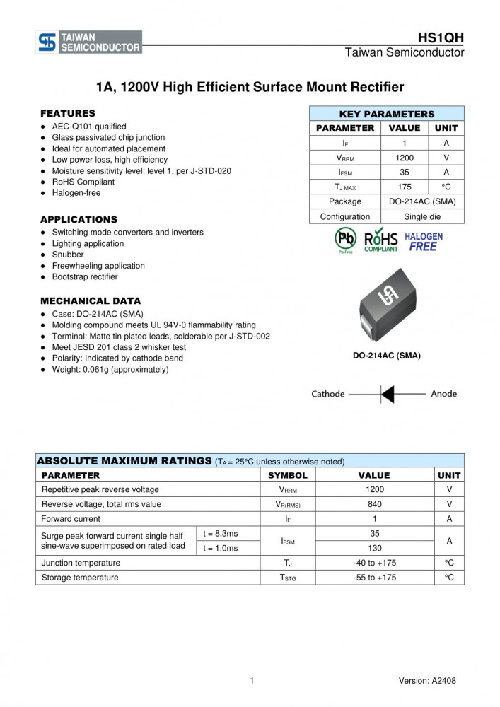 HS1QH datasheet page 1
