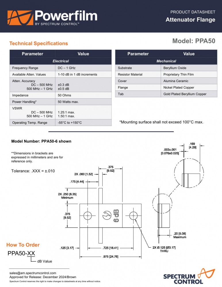 PPA50-6 technical specifications and mechanical drawing