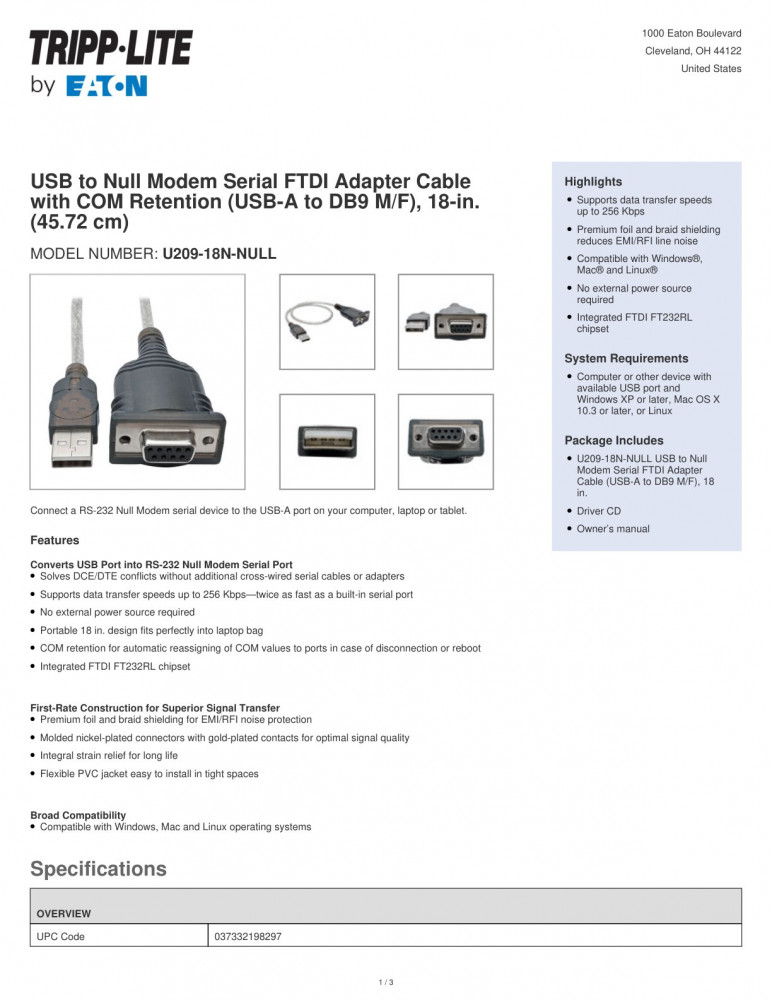 U209-18N-NULL technical document page 1