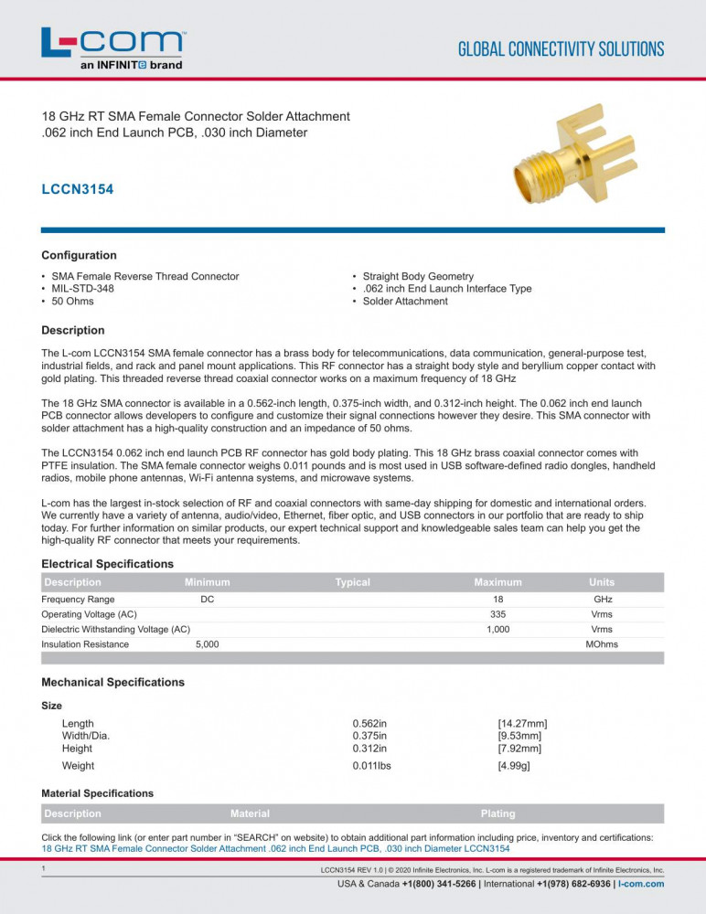 L-com LCCN3154 technical document page 1