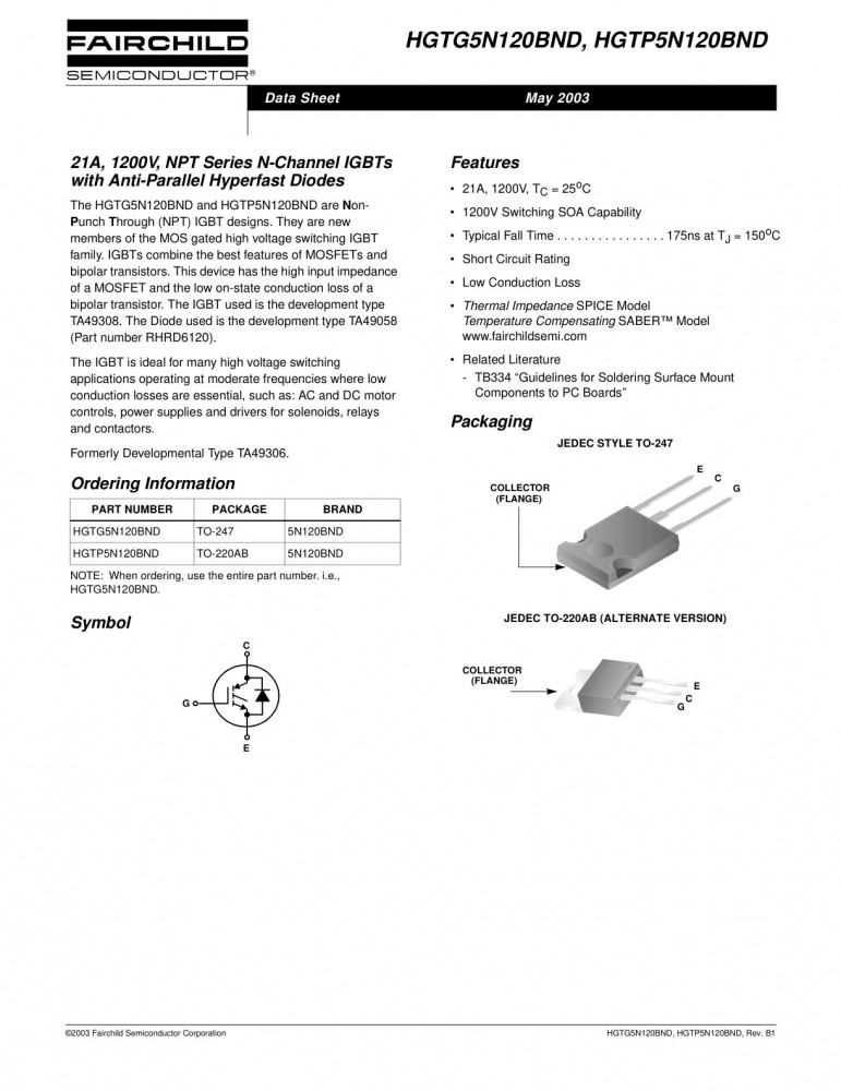HGTP5N120BND datasheet page 2