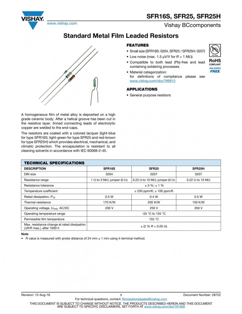 Vishay SFR25 datasheet page 1