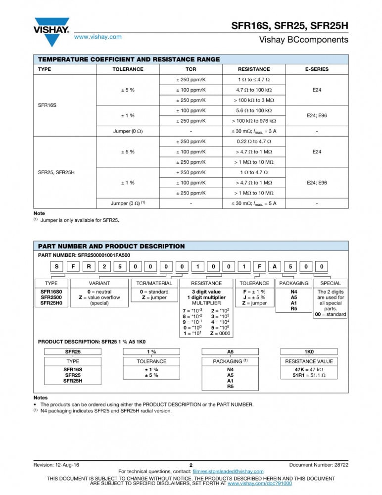 Vishay SFR25 datasheet page 2