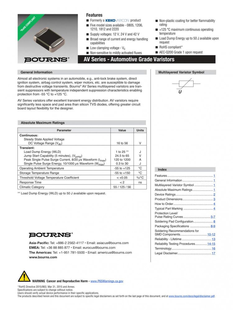 BOURNS AV Series datasheet page 1