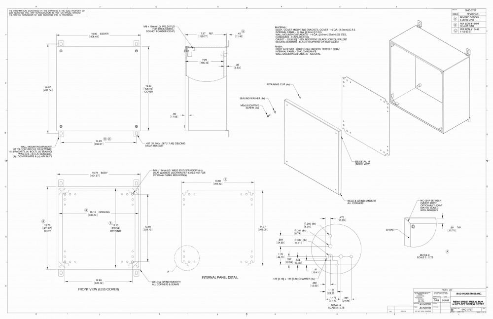 Bud Industries SNC-3757 sheet-metal enclosure drawing