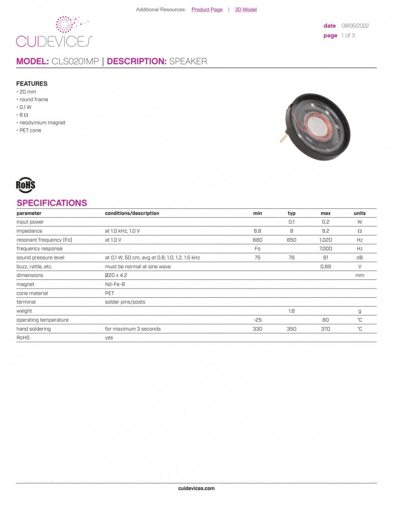 CLS0201MP datasheet page 1