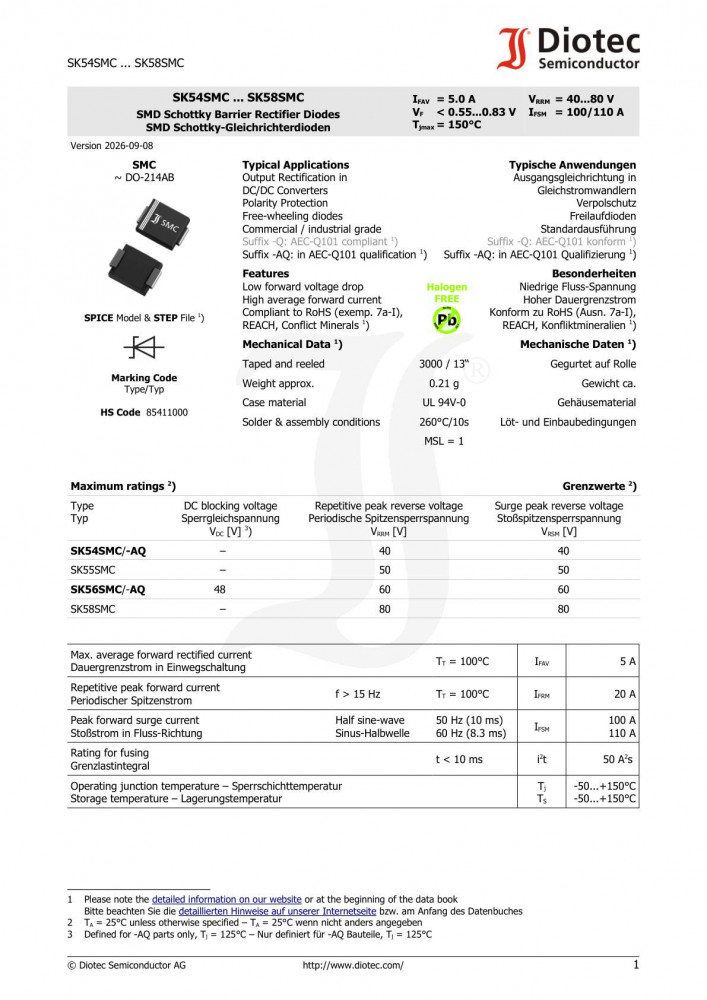 DIOTEC SK54SMC datasheet page 1
