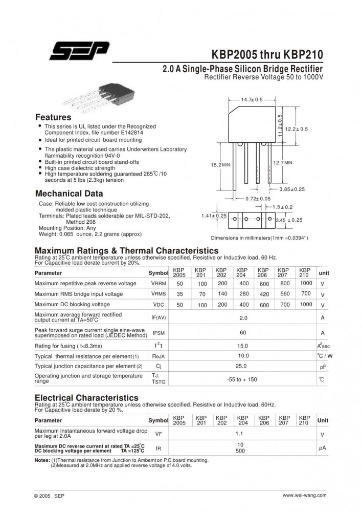 SEP KBP206 datasheet page 1