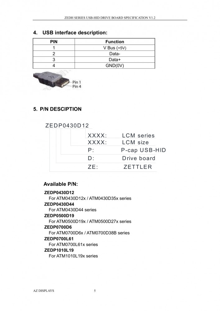 ZEDP0500D19 specification document page 5