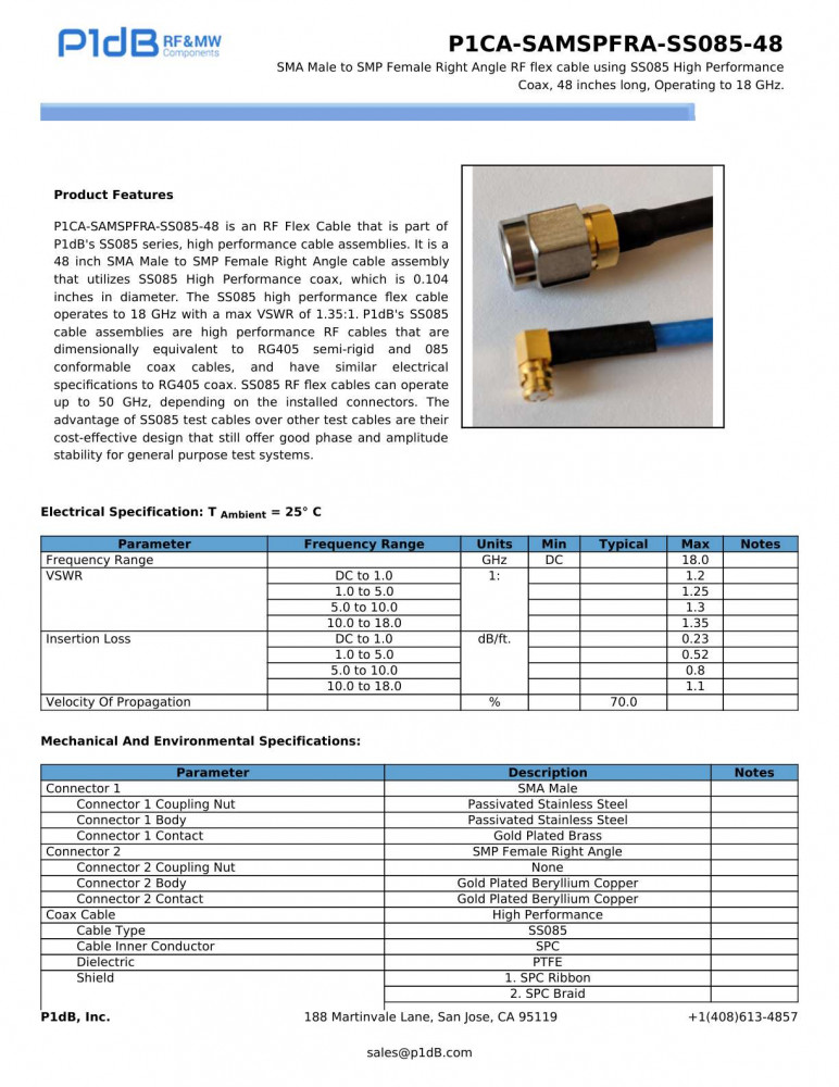 P1CA-SAMSPFRA-SS085-48 product documentation image, page 1