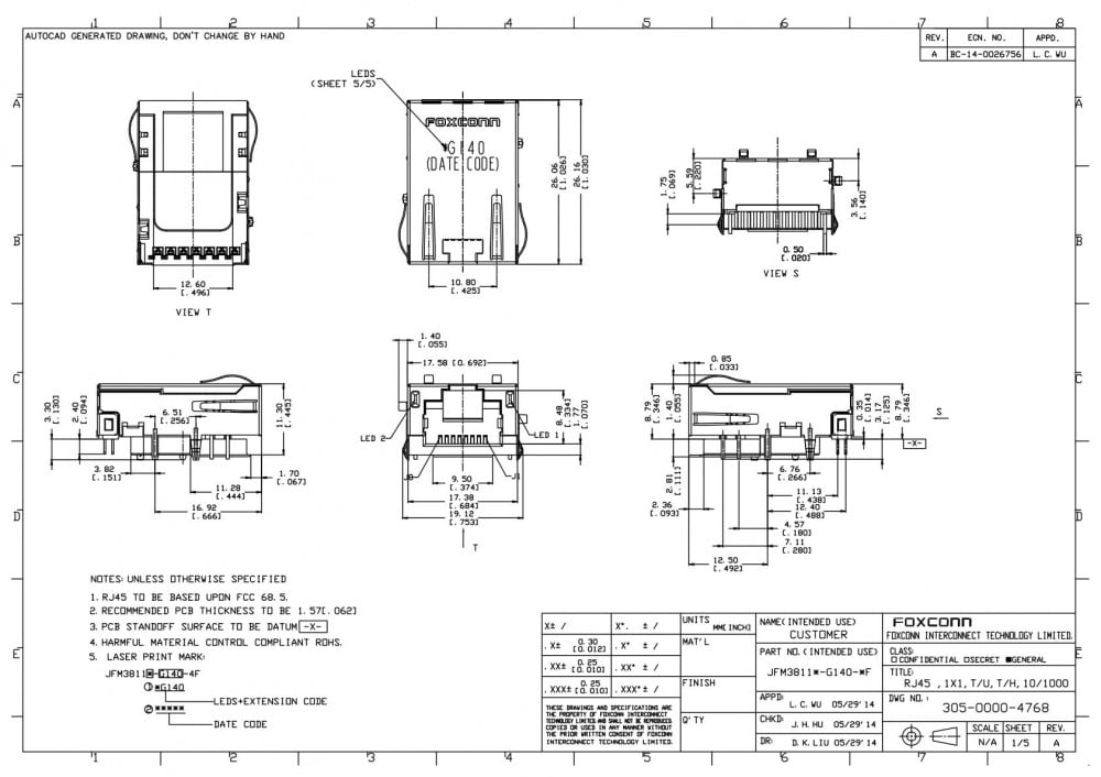 FOXCONN JFM3811J-G140-4F technical drawing page 1