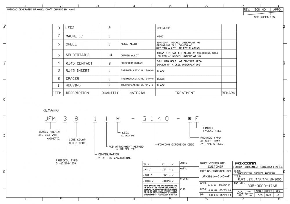 FOXCONN JFM3811J-G140-4F technical drawing page 5