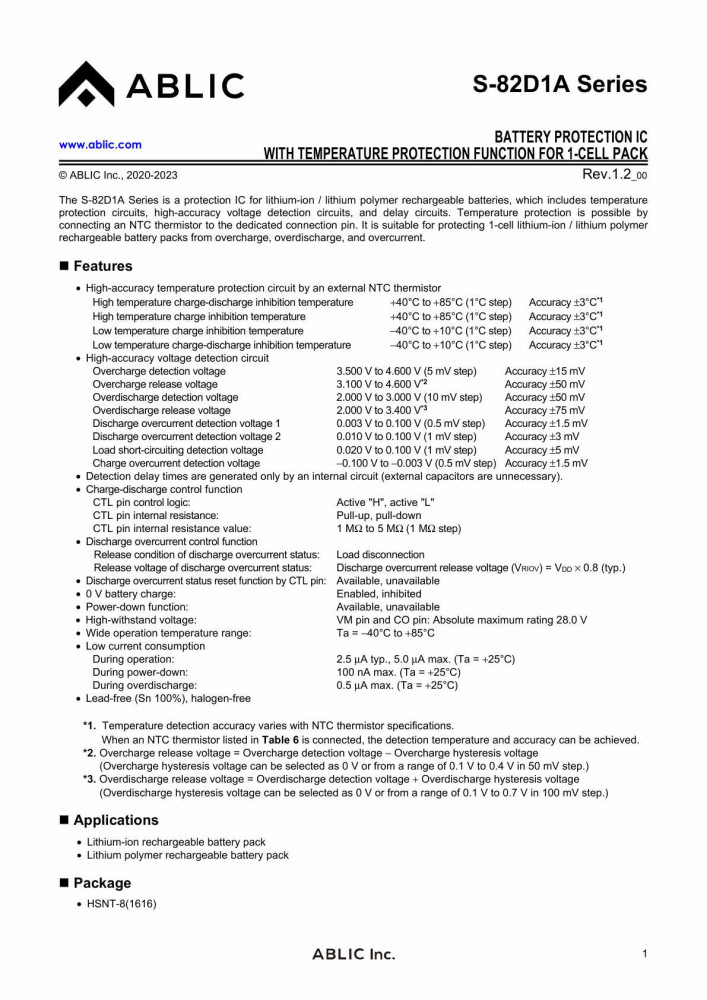S-82D1A datasheet page 1