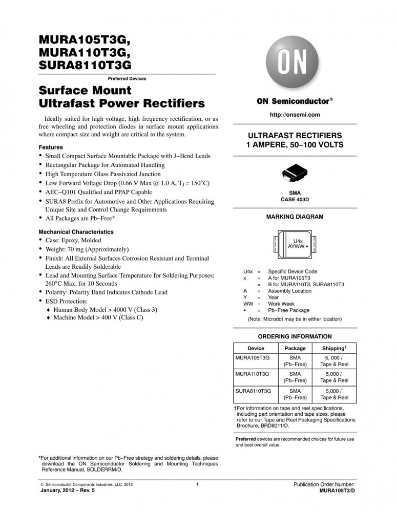 MURA110T3G datasheet page 1