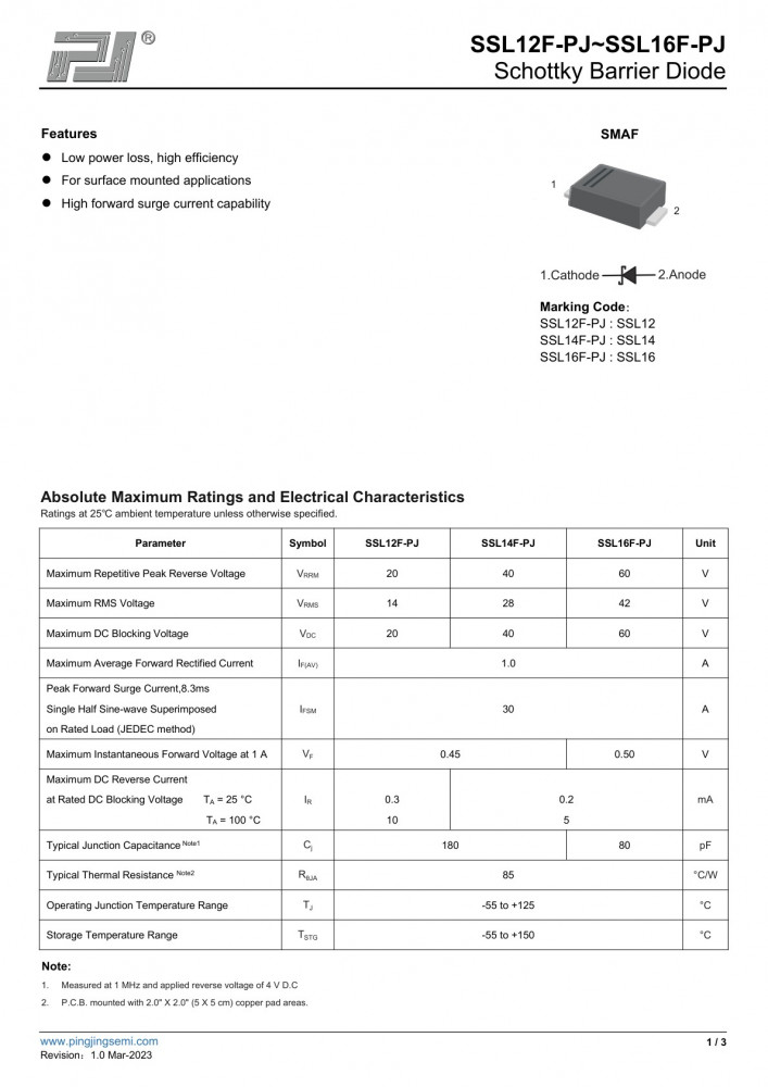 PJSEMI SSL12F-PJ datasheet page 1