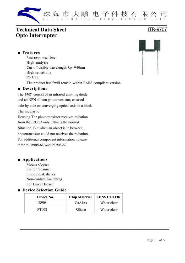 DP-ITR9707 datasheet page 1