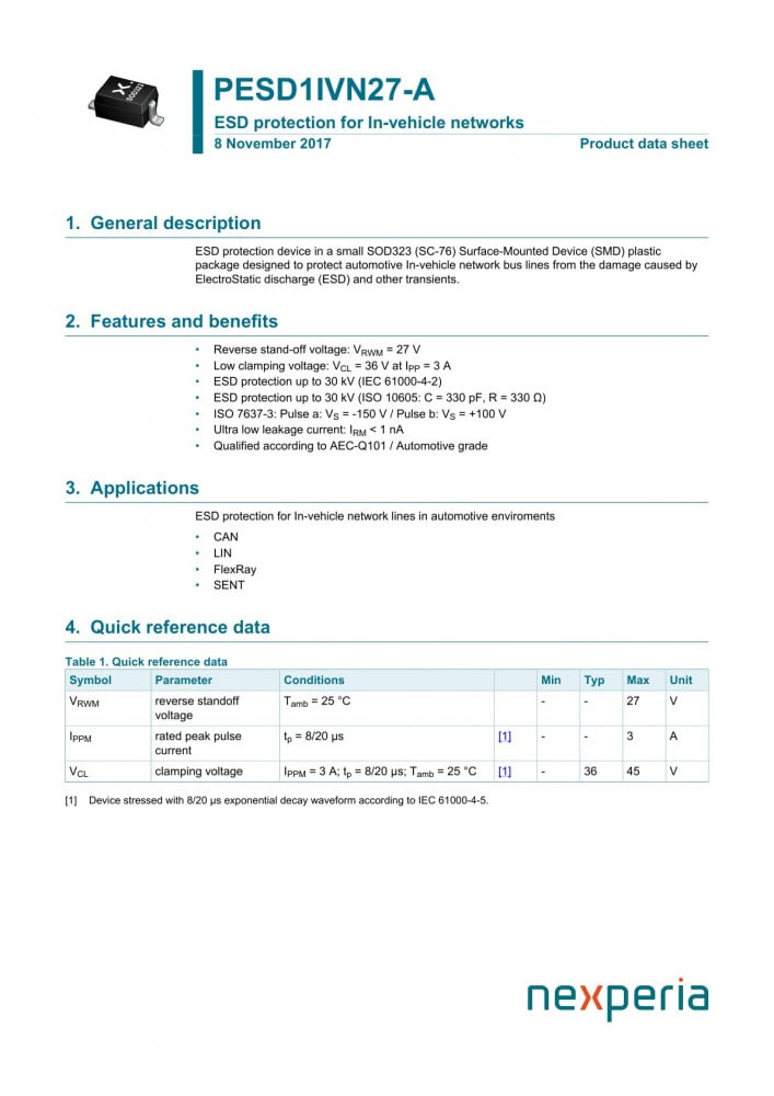 PESD1IVN27-AX datasheet page 1