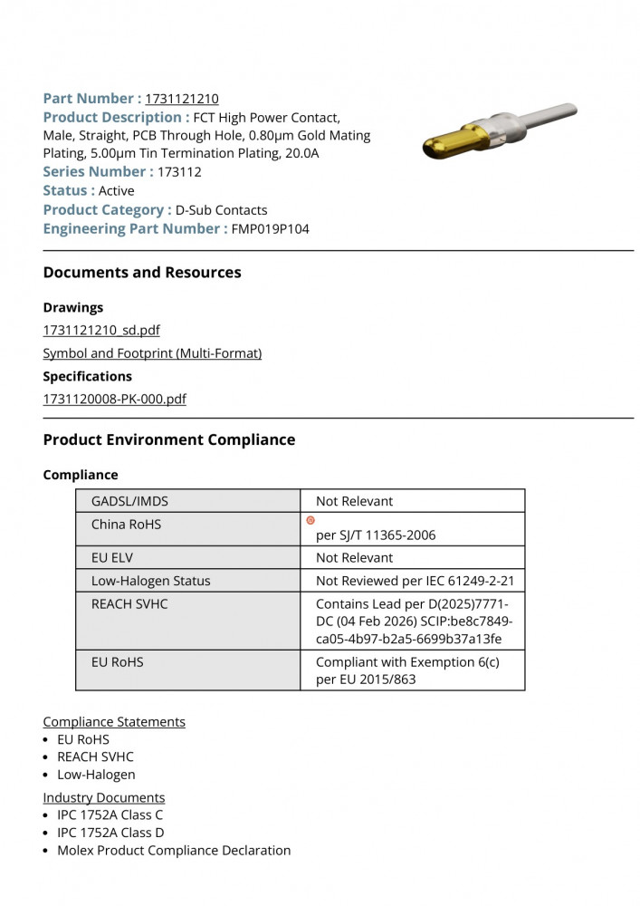 MOLEX 1731121210 technical document page 1