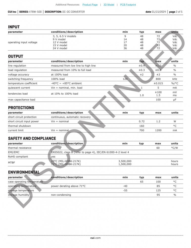 CUI V7803W-500R datasheet page 2