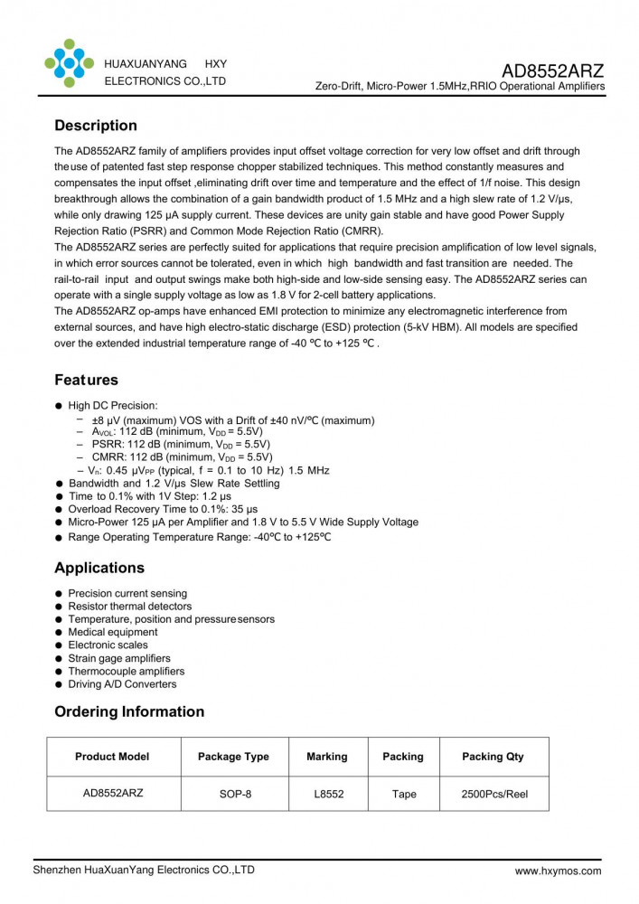 AD8552ARZ datasheet page 1