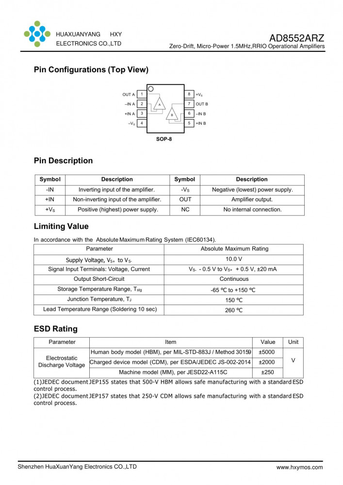AD8552ARZ datasheet page 2