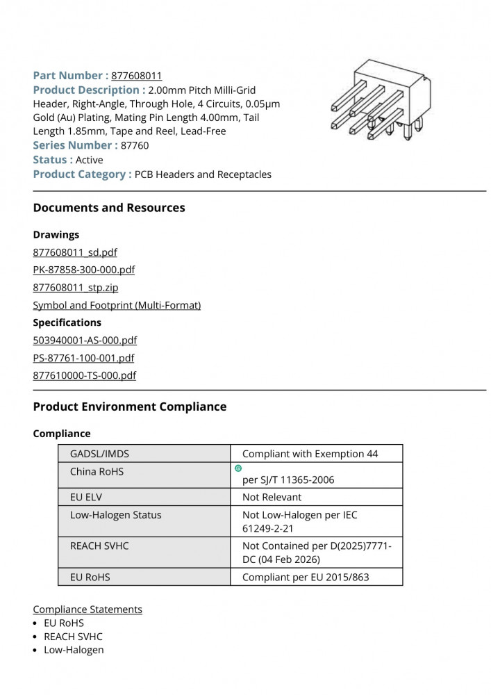 Molex 877608011 technical document preview, page 1