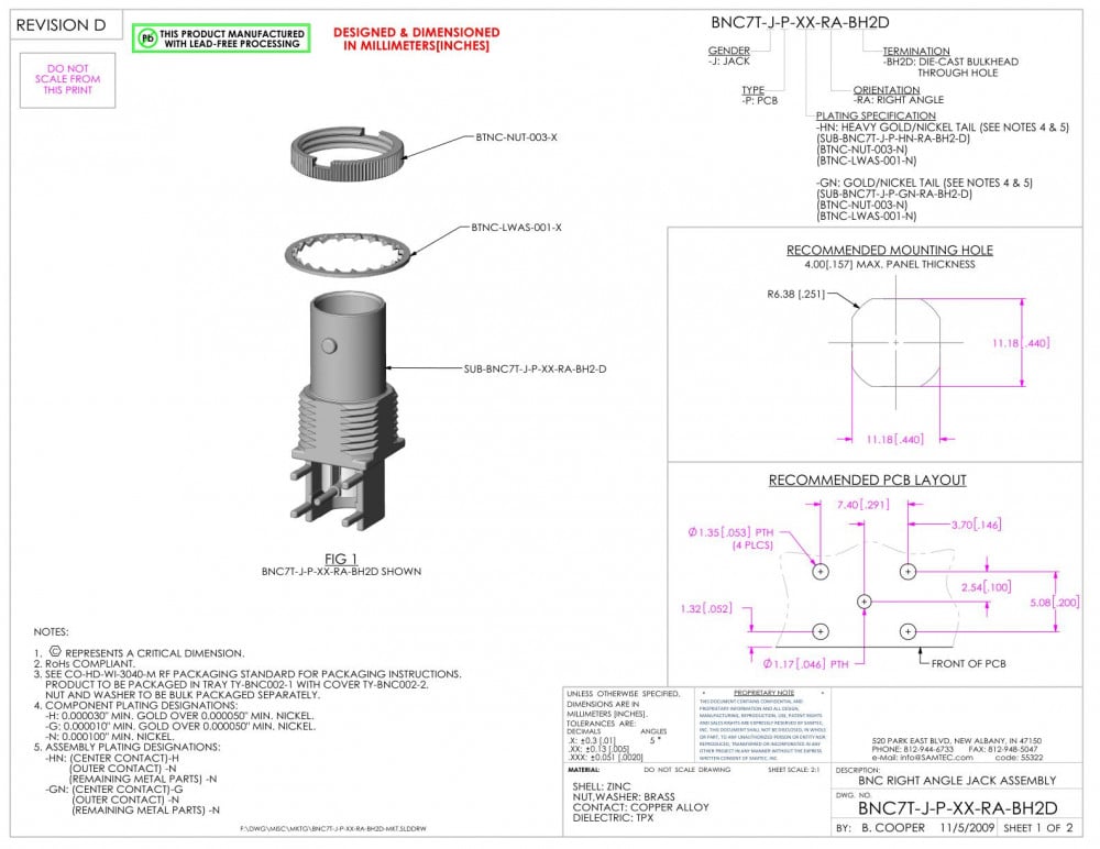 Samtec BNC7T-J-P-GN-RA-BH2D technical drawing page 1