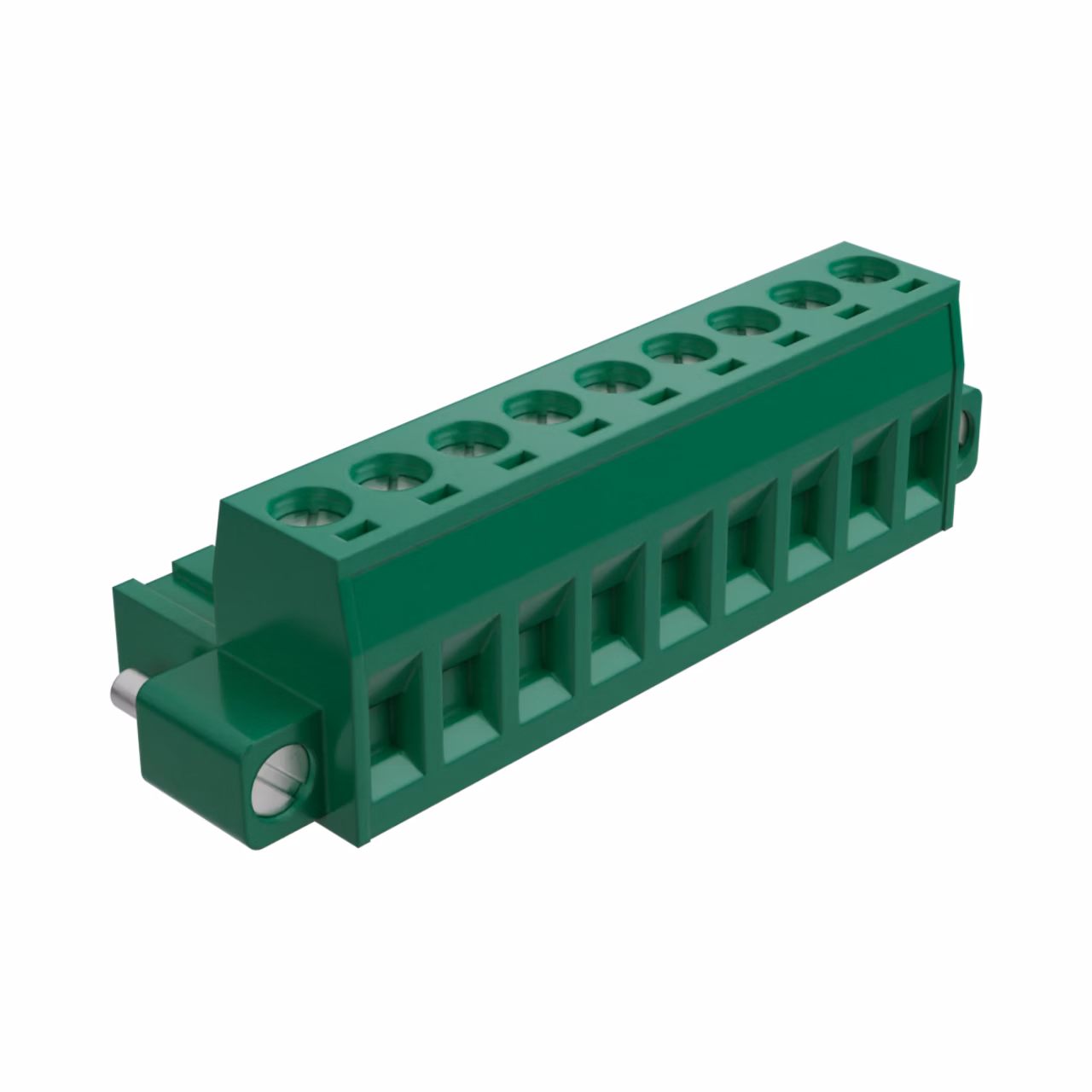 5.00mm Pitch Eurostyle Horizontal Plug, with Retention Screws and Reverse Imprinting, Green Housing, Gold (Au) Plated, 9 Circuits for sale