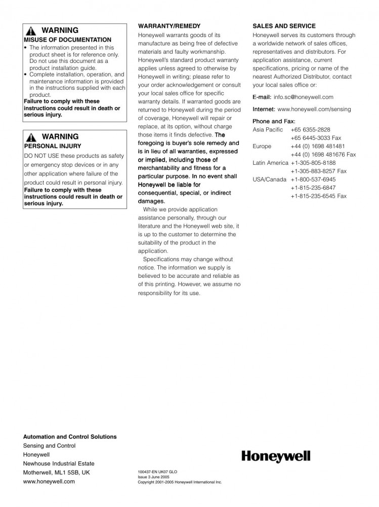 Honeywell LLE Series datasheet page 4
