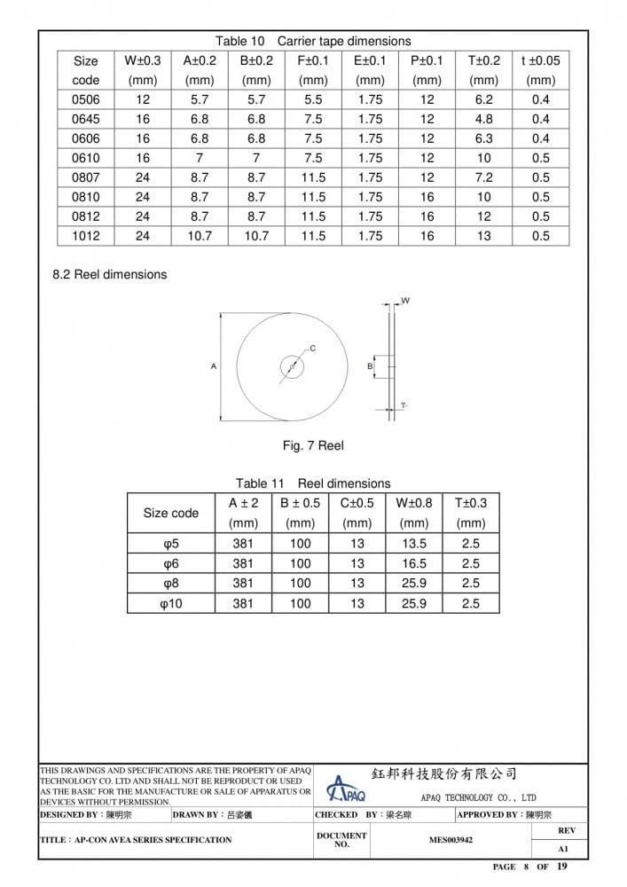 APAQ 160AVEA102M1012 specification page 8