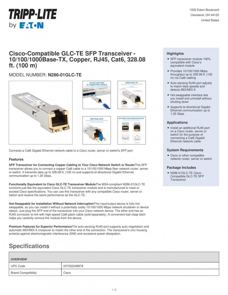 N286-01GLC-TE technical document page 1