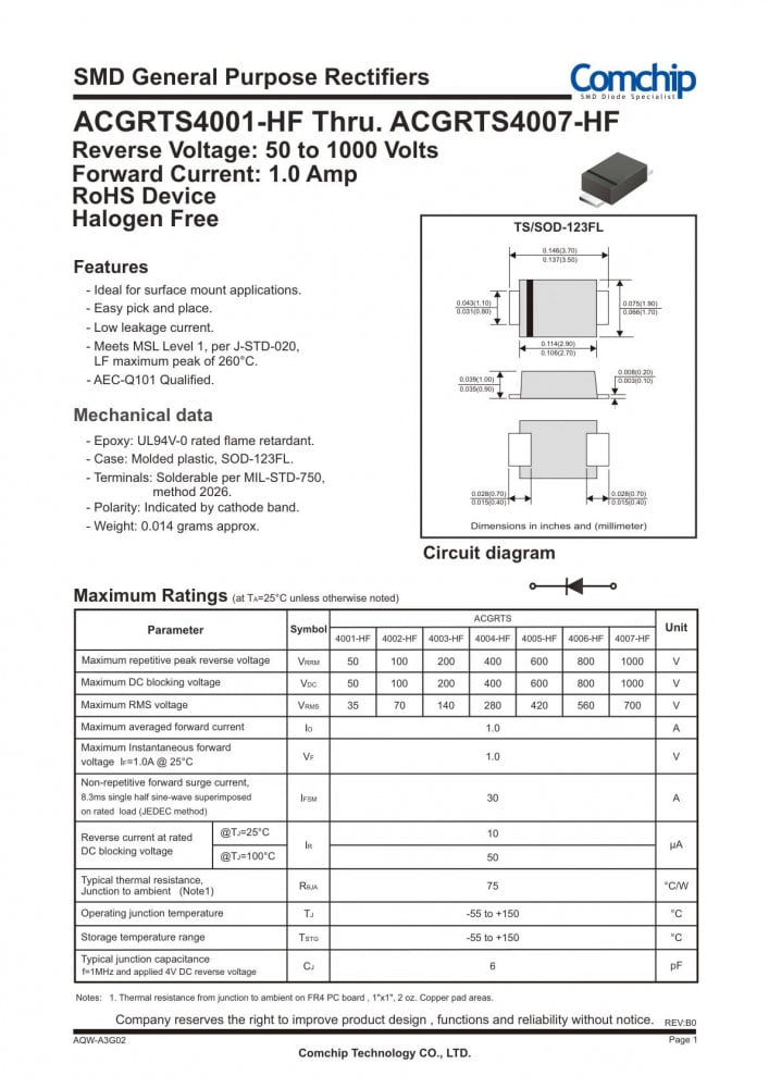 ACGRTS4007-HF datasheet page 1
