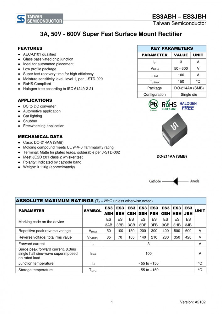 ES3CBH datasheet page 1