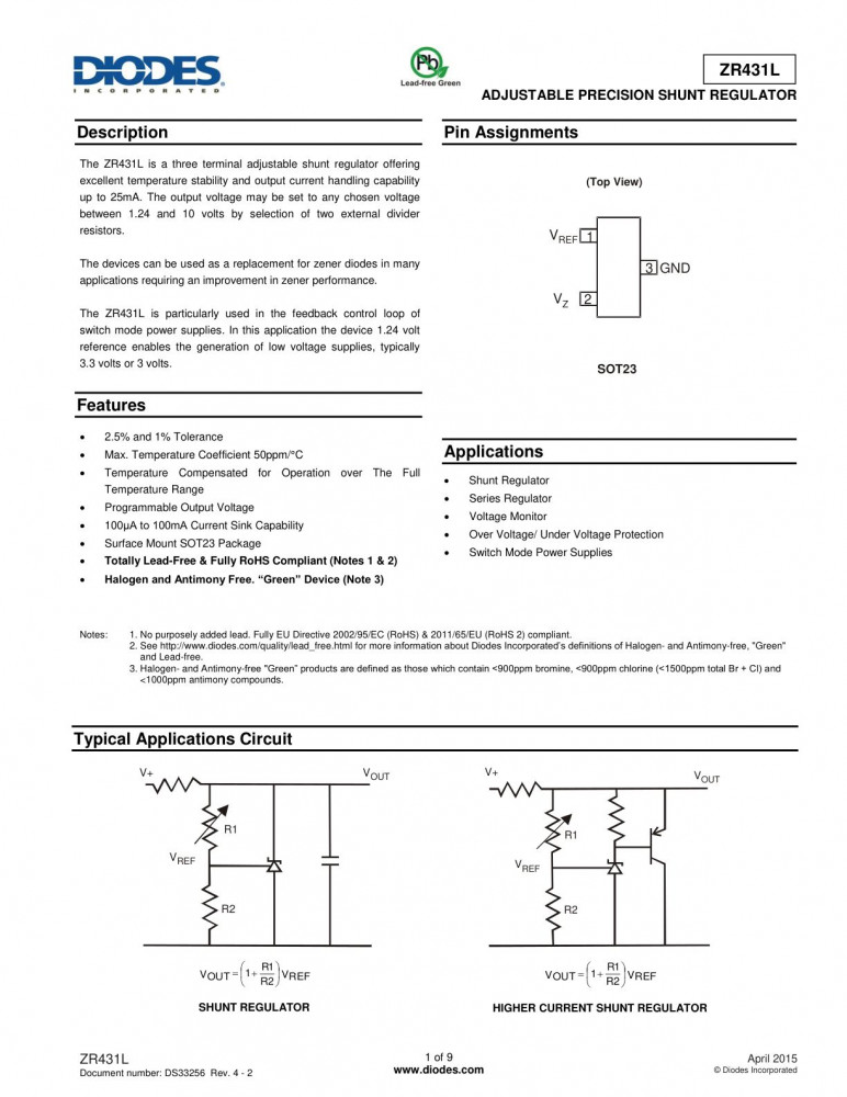 ZR431L datasheet page 1