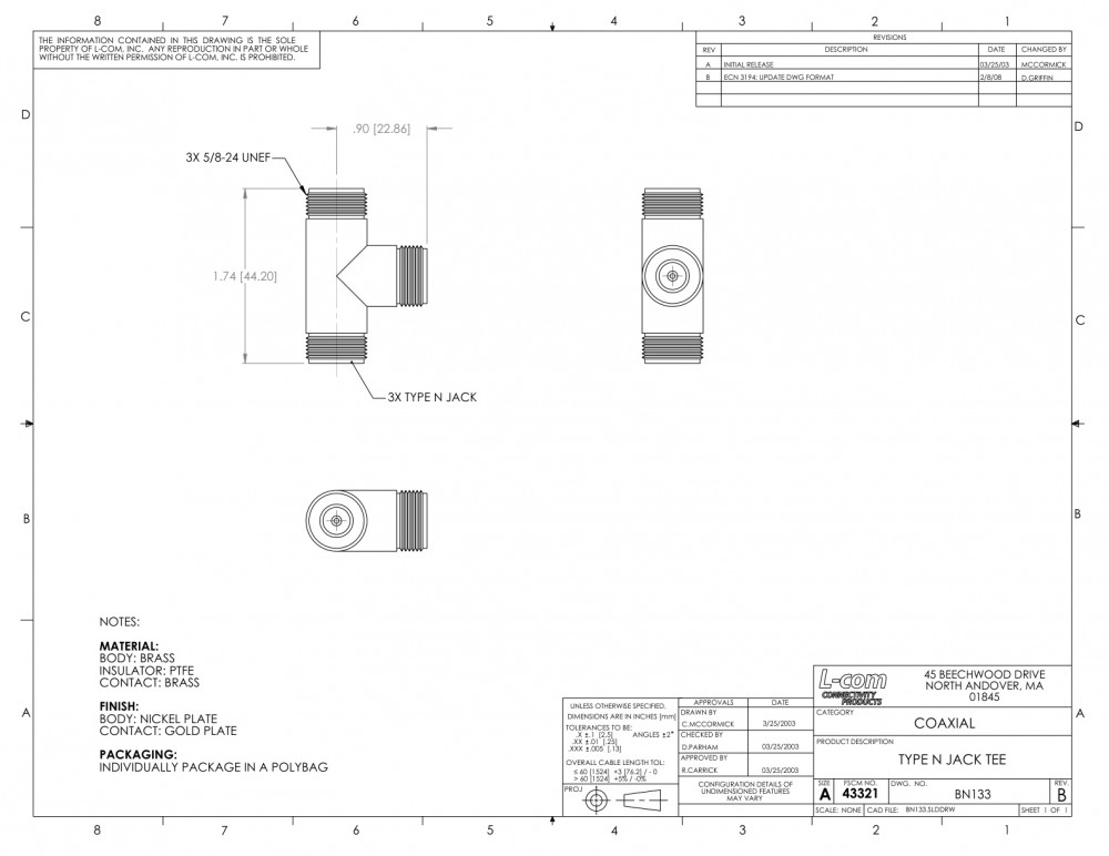 L-com BN133 technical document page