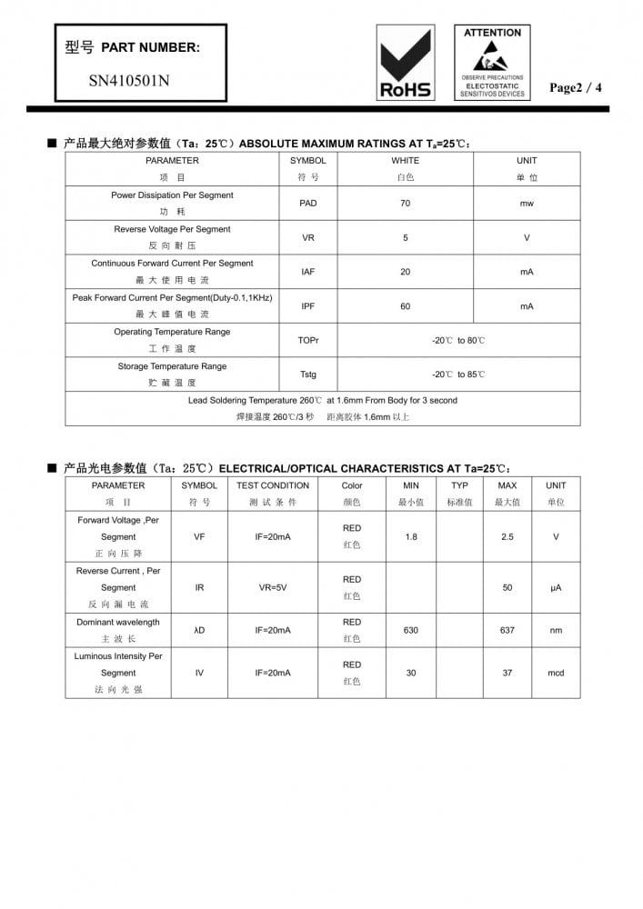 SN410501N specification page 3