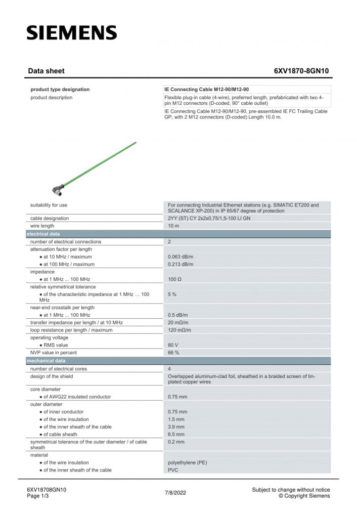 6XV18708GN10 technical document page 1