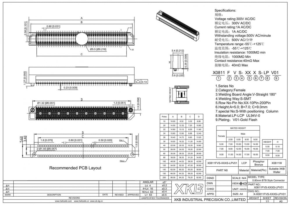 XKB X0811FVS product drawing page 1